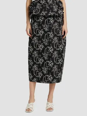 KIKA VARGAS Toshiko Floral-embroidered Cotton Midi-skirt