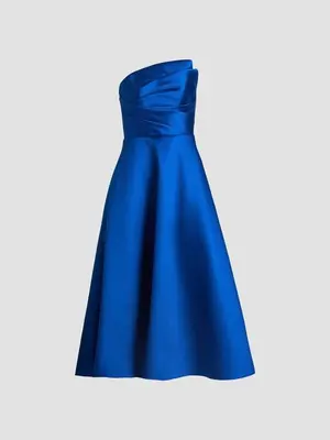 Theia Salem Strapless Cocktail Tea-length Dress - Sapphire Eclipse