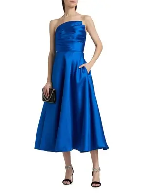 Theia Salem Strapless Cocktail Tea-length Dress