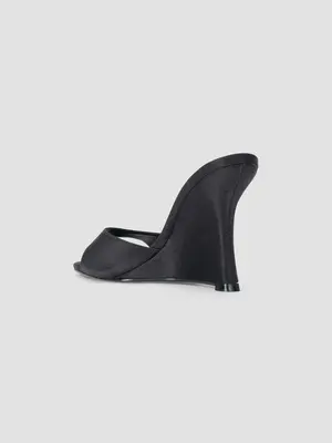 Staud Brigitte 100mm Satin Wedge Sandals - Black