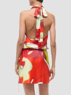 Staud Liora Abstract Silk Halter Minidress