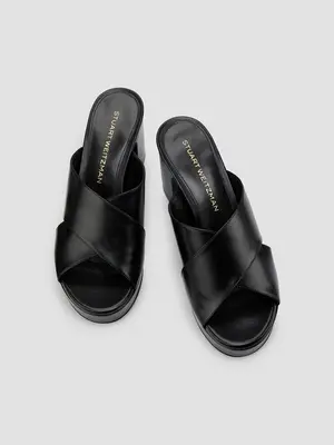 STUART WEITZMAN Dayna 80mm Leather Platform Slide Sandals - Black
