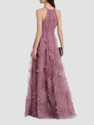 Theia Lux Floral-embroidered Gown