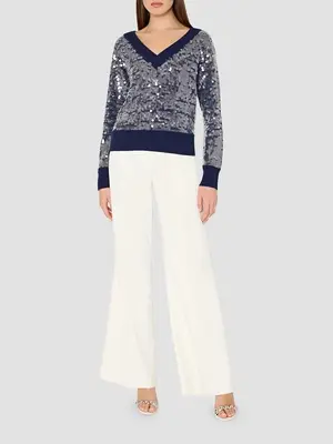 MILLY Ilaria Sequined V-neck Sweater - Navy