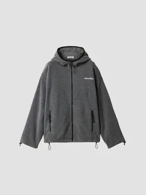 Miu Miu Fleece Zippered Hoodie Jacket - Grey