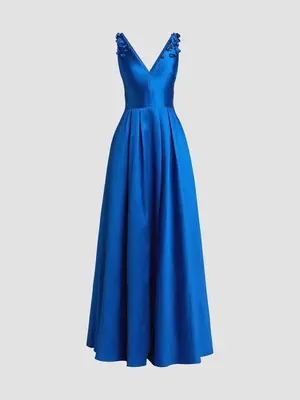 Theia Velina Mikado V-neck Gown - Sapphire Eclipse