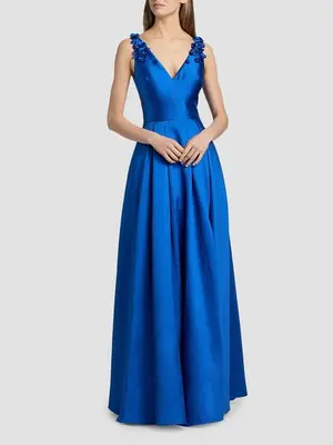 Theia Velina Mikado V-neck Gown