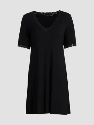 Natori Feathers Essentials Lace-trim A-line Minidress Black