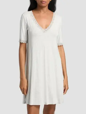 Natori Feathers Essentials Lace-trim A-line Minidress - Grey