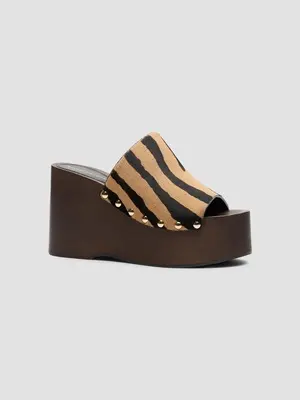 STUART WEITZMAN Kate 100mm Zebra-print Calf Hair Wedge Sandals