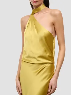 Staud Estelle Satin One-shoulder Maxi Dress - Citron