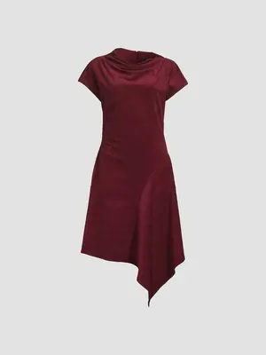 Natori Vegan Luxe Suede Asymmetric Drape Neck Dress