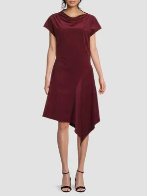 Natori Vegan Luxe Suede Asymmetric Drape Neck Dress
