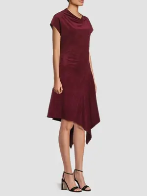 Natori Vegan Luxe Suede Asymmetric Drape Neck Dress