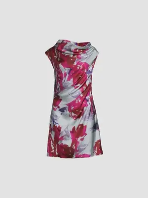 Natori Mira Asymmetric Funnel Neck Minidress - Fuchsia