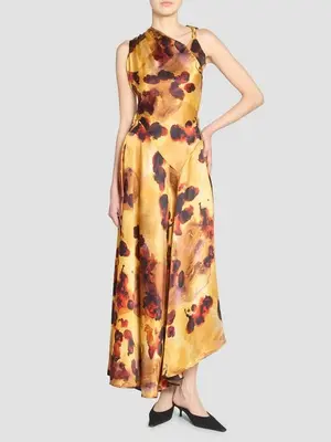 Victoria Beckham Floral Satin Asymmetric Sleeveless Maxi Dress
