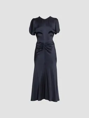 Victoria Beckham Bela Satin Ruched Midi Dress
