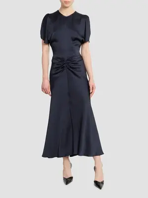 Victoria Beckham Bela Satin Ruched Midi Dress