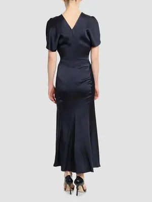 Victoria Beckham Bela Satin Ruched Midi Dress