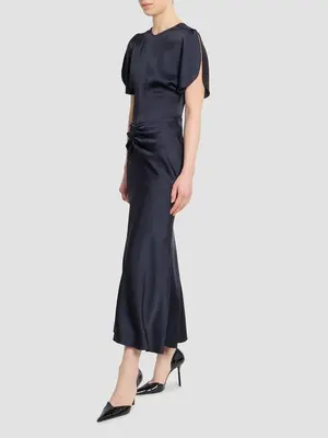 Victoria Beckham Bela Satin Ruched Midi Dress