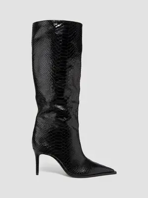 Schutz Mary Up 80mm Snake-embossed Leather Boots - Black