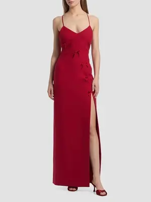 Cinq À Sept Elea Bow Slit Gown - Cherry Rose