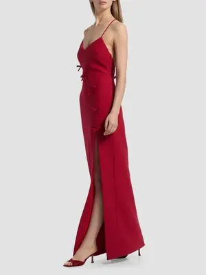 Cinq À Sept Elea Bow Slit Gown - Cherry Rose