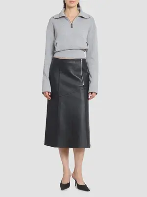 Victoria Beckham Zip-detail Leather Midi-skirt
