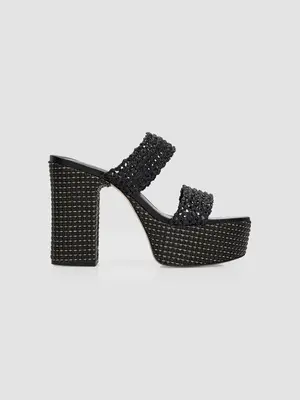 Schutz Aberdeen 100mm Leather & Raffia Platform Sandals - Black