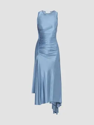 Victoria Beckham Twist-detail Satin Midi-dress - Stone