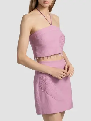 AMUR Chelly Embroidered Cotton-linen Top