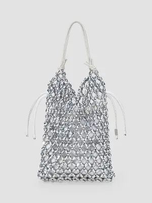Staud Karla Crystal-beaded Shoulder Bag Silver