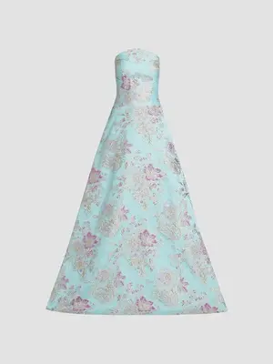 Rickie Freeman For Teri Jon Floral Jacquard Strapless Gown