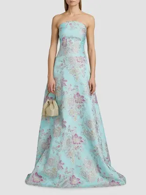 Rickie Freeman For Teri Jon Floral Jacquard Strapless Gown