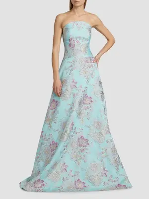 Rickie Freeman For Teri Jon Floral Jacquard Strapless Gown