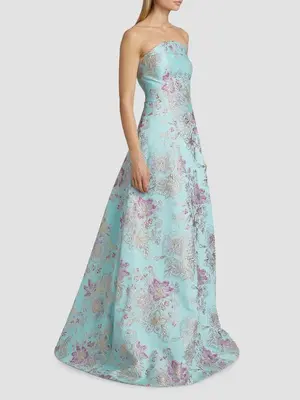Rickie Freeman For Teri Jon Floral Jacquard Strapless Gown