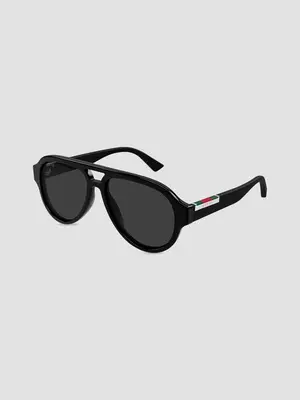 Gucci Subtle Web Sporty 55mm Pilot Sunglasses - Black