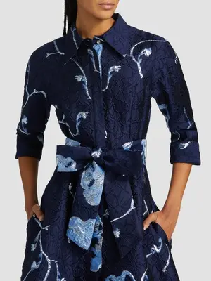 Rickie Freeman For Teri Jon Metallic Jacquard Shirt Gown - Navy Multi