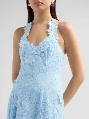 AS IT MAY Avira Laser-cut Lace Halter Gown