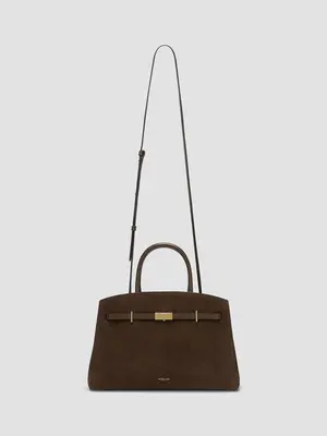 DEMELLIER Hudson Belted Suede Top Handle Bag - Mocha