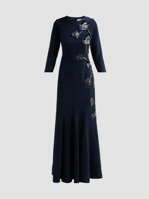 Rickie Freeman For Teri Jon Embellished Godet Crepe Gown