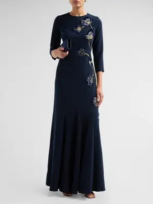 Rickie Freeman For Teri Jon Embellished Godet Crepe Gown