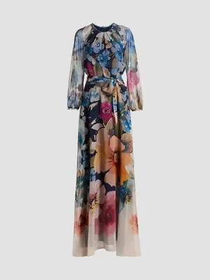 Rickie Freeman For Teri Jon Floral Chiffon Maxi Gown