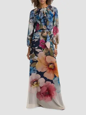 Rickie Freeman For Teri Jon Floral Chiffon Maxi Gown