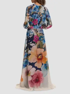 Rickie Freeman For Teri Jon Floral Chiffon Maxi Gown