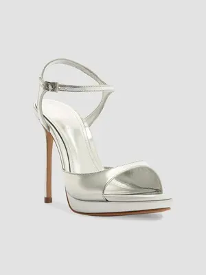 Schutz Scarlett 115mm Leather Platform Sandals - Silver