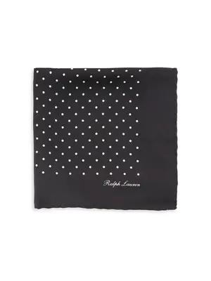 Ralph Lauren Purple Label Polka Dot Silk Pocket Square - Black