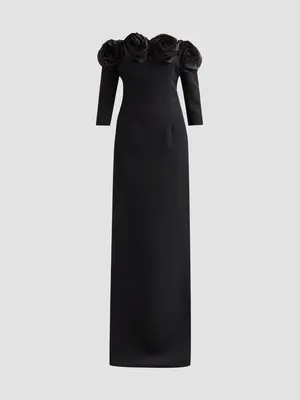 Rickie Freeman For Teri Jon Floral Crêpe Off-the-shoulder Gown
