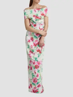Rickie Freeman For Teri Jon Floral Ruched Off-the-shoulder Gown