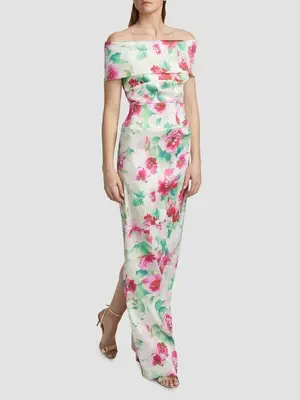 Rickie Freeman For Teri Jon Floral Ruched Off-the-shoulder Gown